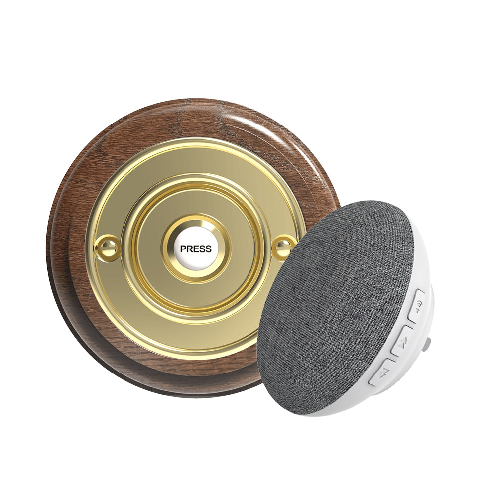 Traditional Wireless Doorbell - Vintage Style Round Tudor Oak Wooden P