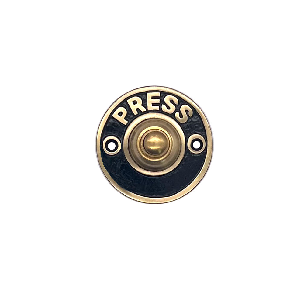 Wind up mechanical 'Press' Bell Push Brass and Black with Brass center ...
