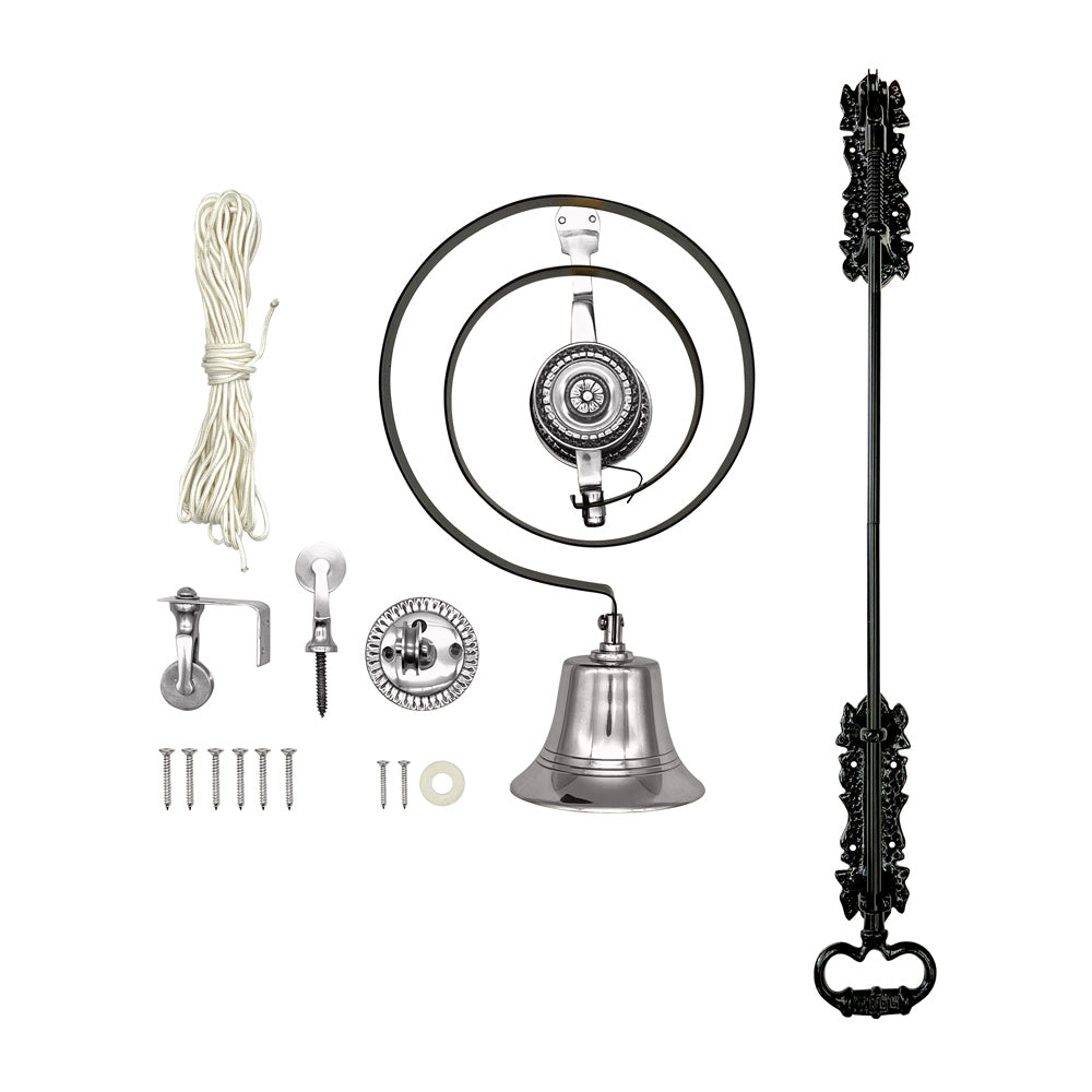 Polished Chrome Traditional Butlers Bell Kit with Black Iron Pull ...