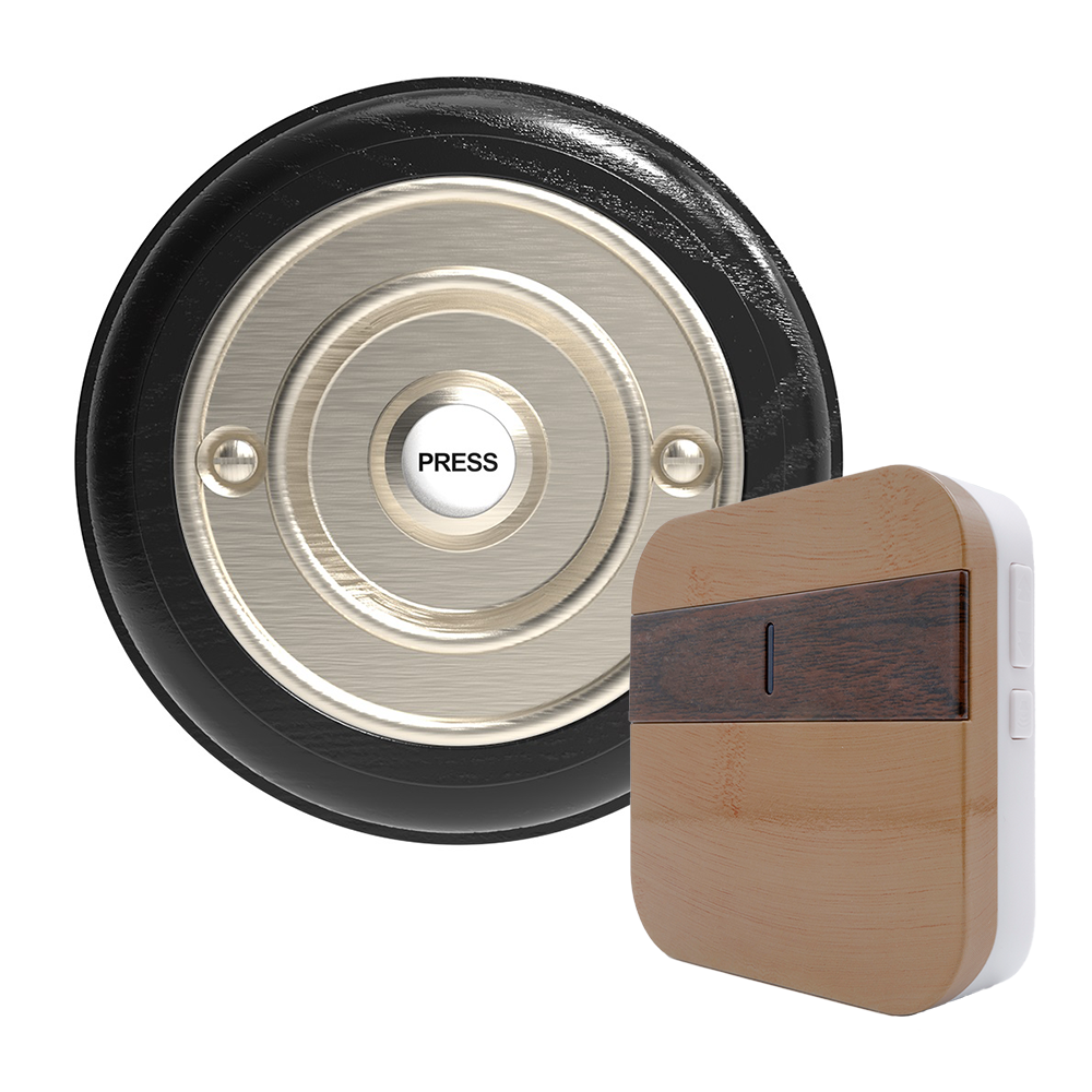 Traditional Round Wireless Doorbell in Black Ash and Brushed Nickel ...
