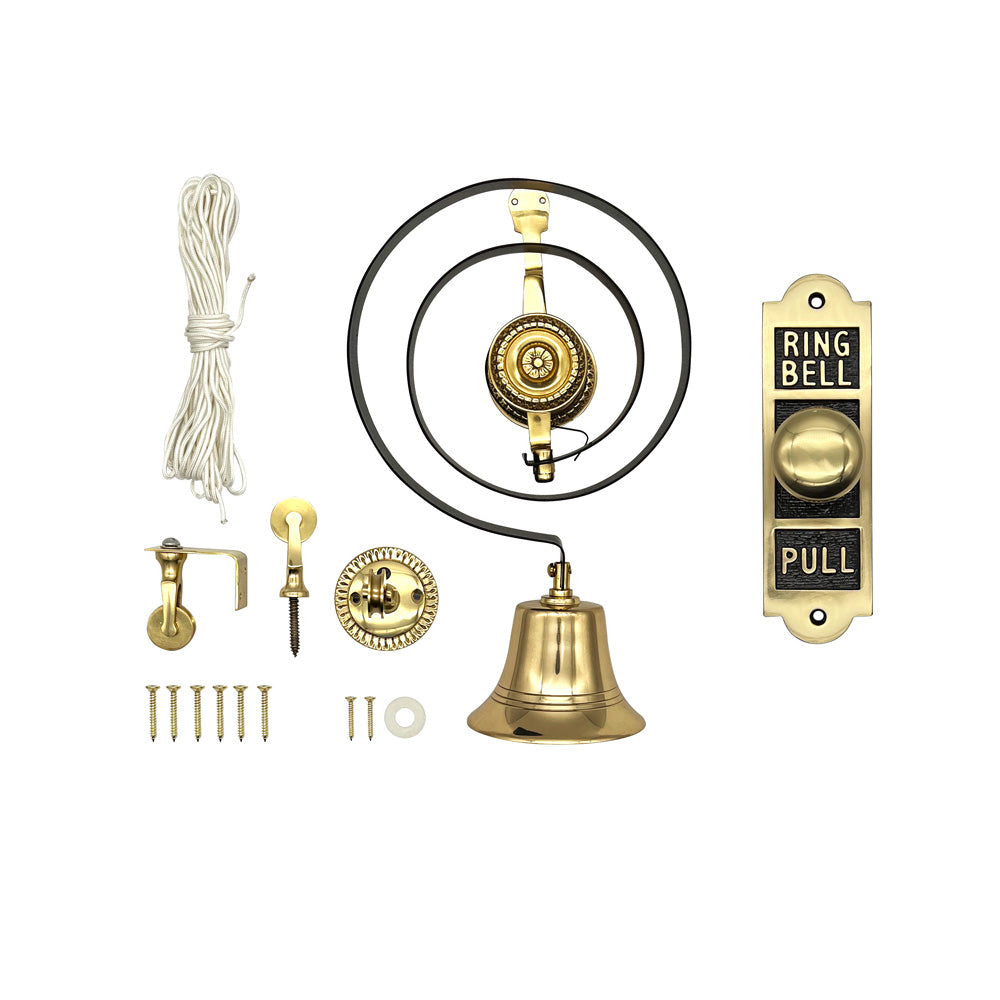 Traditional Butlers Bell & Shaped Brass/Black Pull With Nylon Cord ...