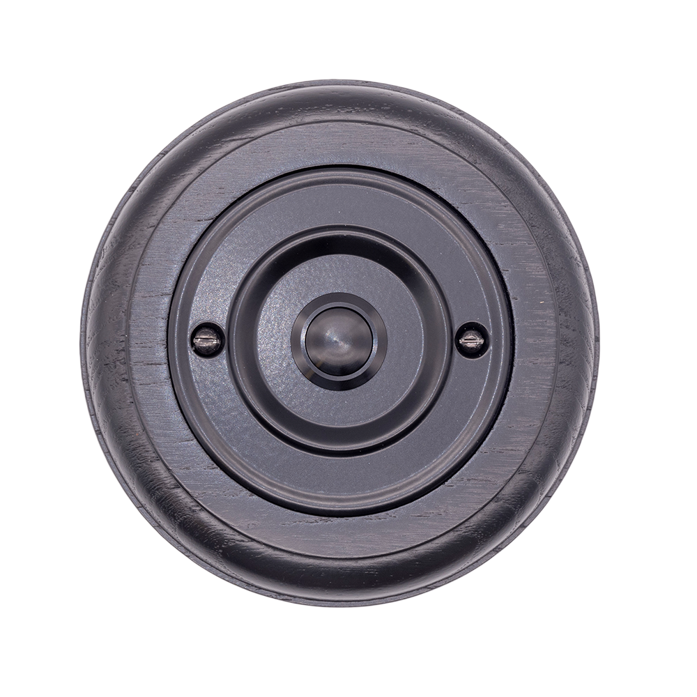 Modern Wireless Doorbell - Stylish Black Ash Round Wooden Plinth and B