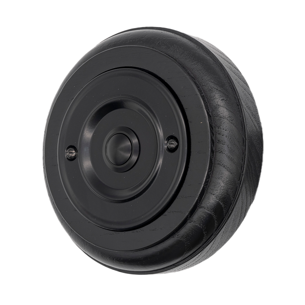 Modern Wireless Doorbell - Stylish Black Ash Round Wooden Plinth and B