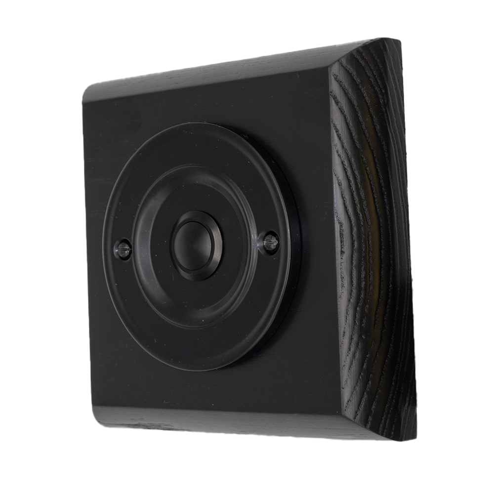 Modern Wireless Doorbell - Stylish Black Ash Square Wooden Plinth and