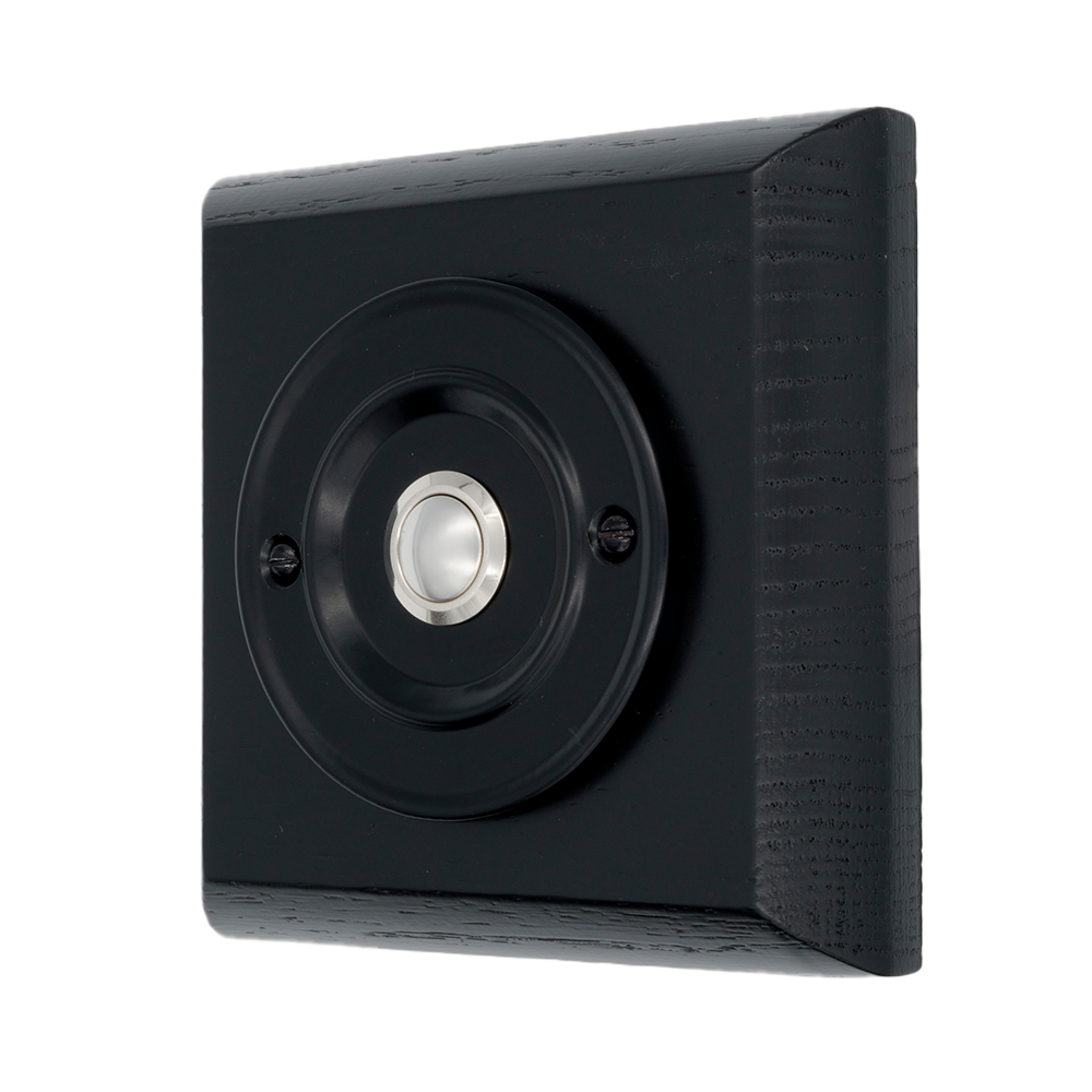 Modern Wireless Doorbell - Stylish Black Ash Square Wooden Plinth and