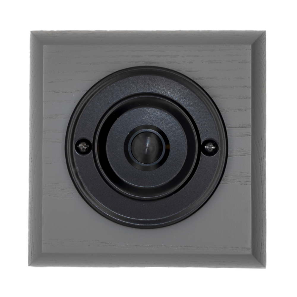 Modern Wireless Doorbell - Stylish Grey Ash Square Wooden Plinth and B