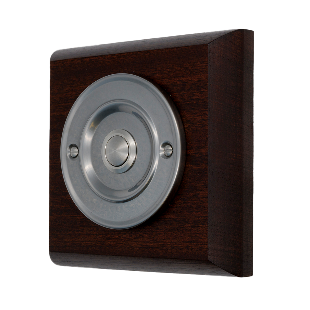 Modern Wireless Doorbell - Stylish Mahogany Square Wooden Plinth and B