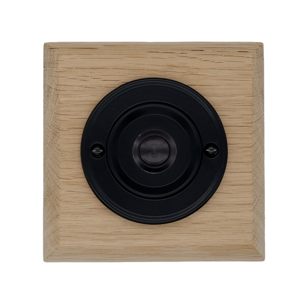 Modern Wireless Doorbell - Stylish Natural Square Wooden Plinth and Bl