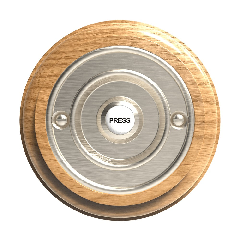 Traditional Round Wireless Doorbell in Honey Oak and Brushed Nickel ...