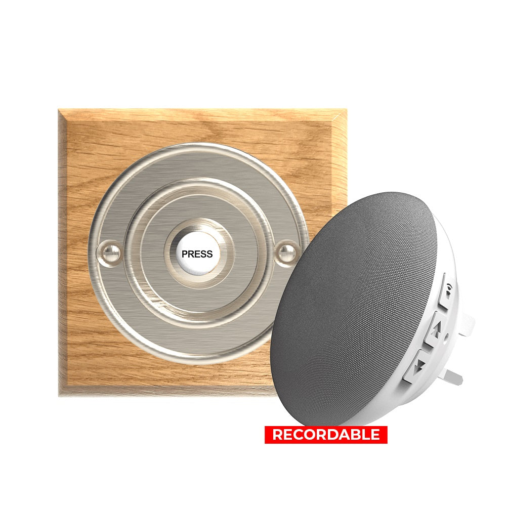 Traditional Wireless Doorbell - Vintage Style Square Honey Oak Wooden