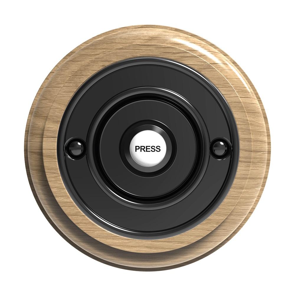 Traditional Round Wired Doorbell in Natural Oak and Black– Doorbell World