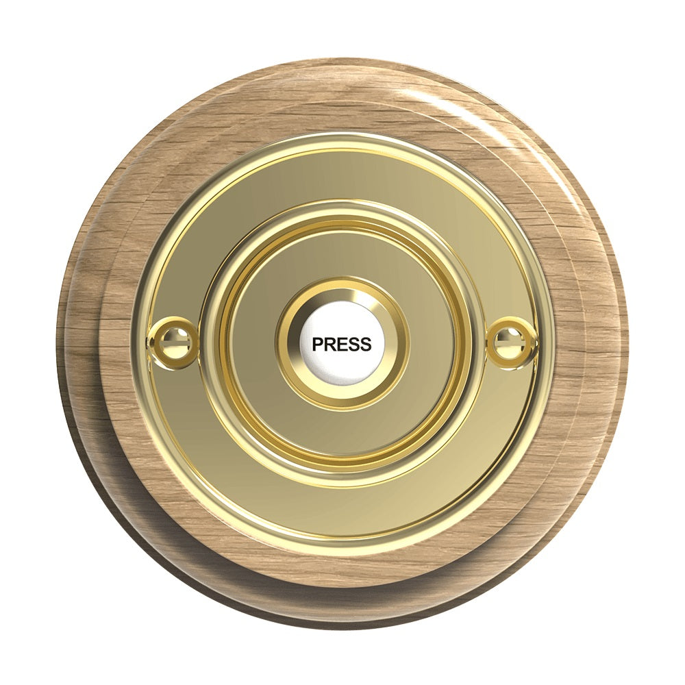 Traditional Wireless Doorbell - Vintage Style Round Natural Oak Wooden