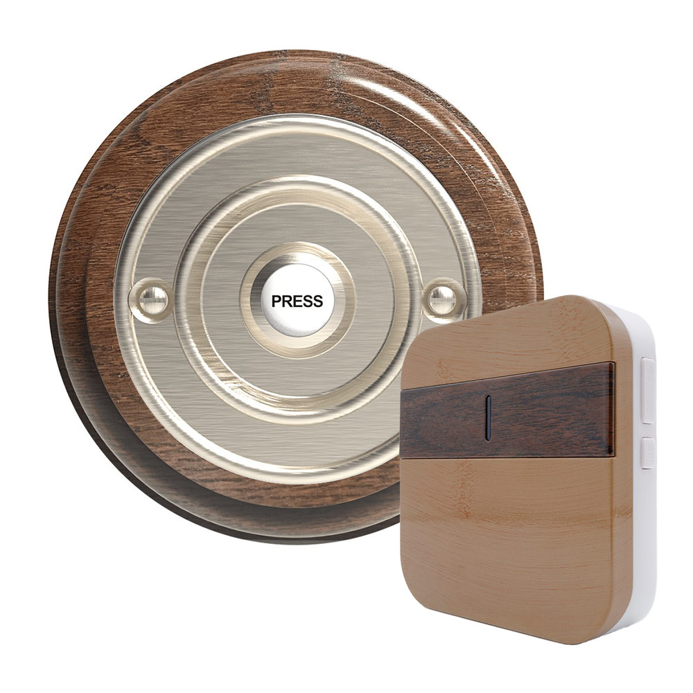 Traditional Wireless Doorbell - Vintage Style Round Tudor Oak Wooden P ...