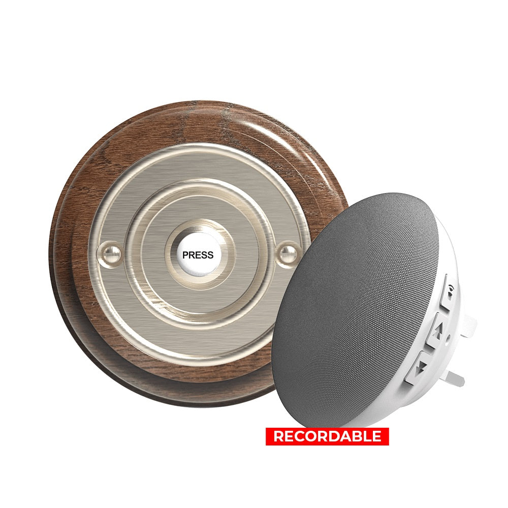 Traditional Round Wireless Doorbell in Tudor Oak and Brushed Nickel ...